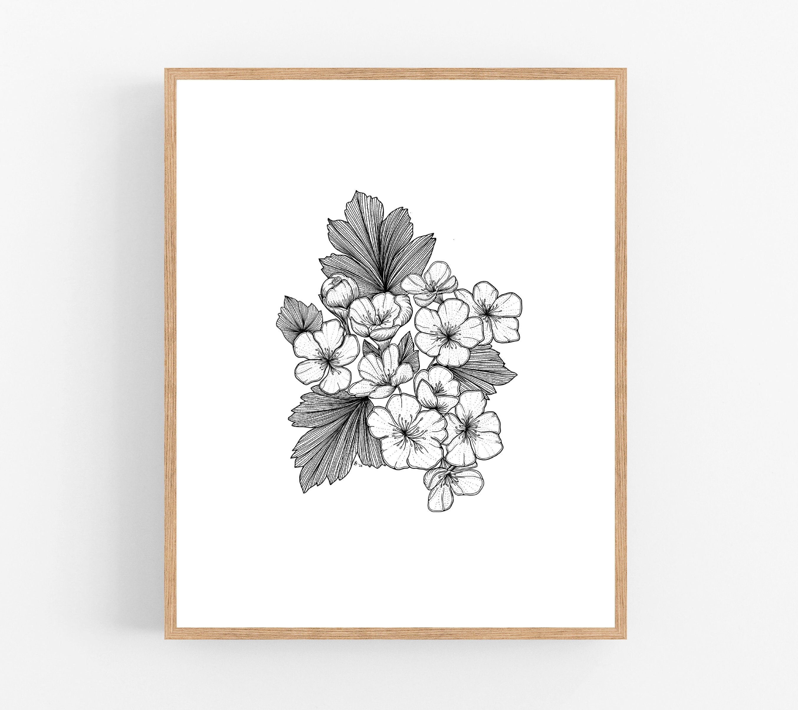 Hawthorn Flower Illustration / Ink Sketch Print / Botanical - Etsy