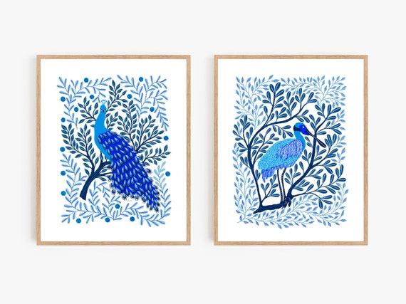 Blue Peacock Spoonbill Set of 2 / Two 8x10s / Printable / | Etsy