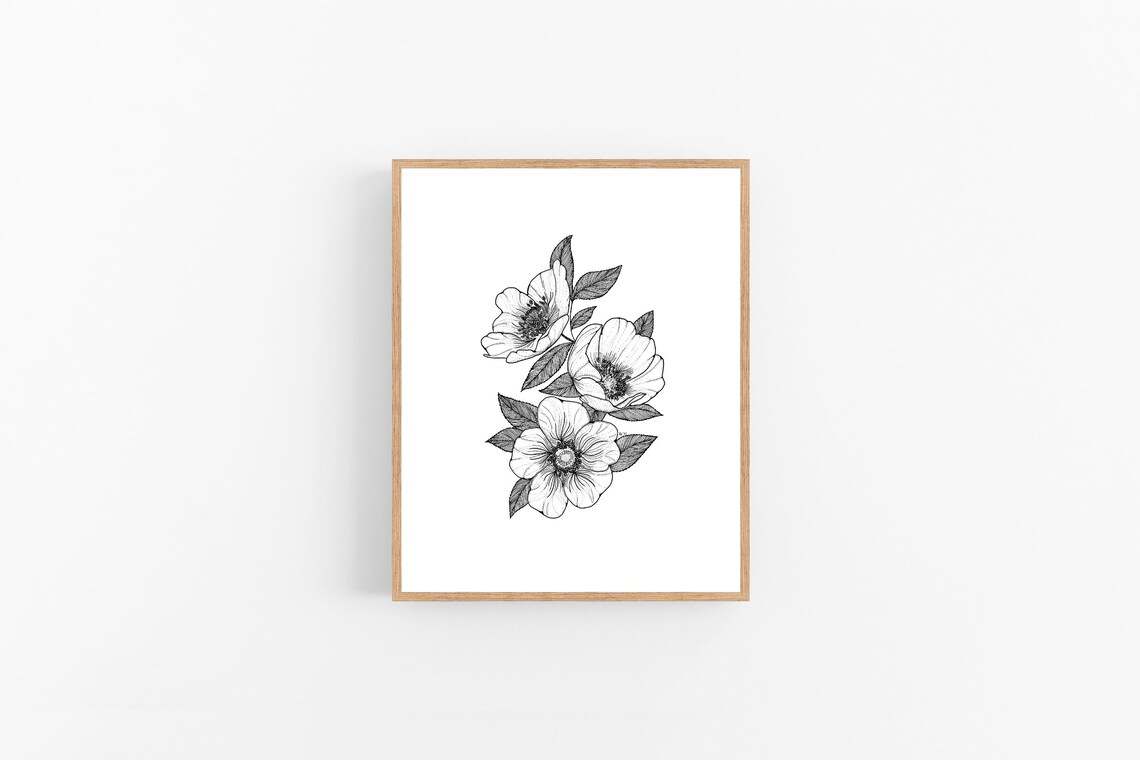 Cherokee Rose Ink Sketch Print / Georgia State Flower Print / Digital ...