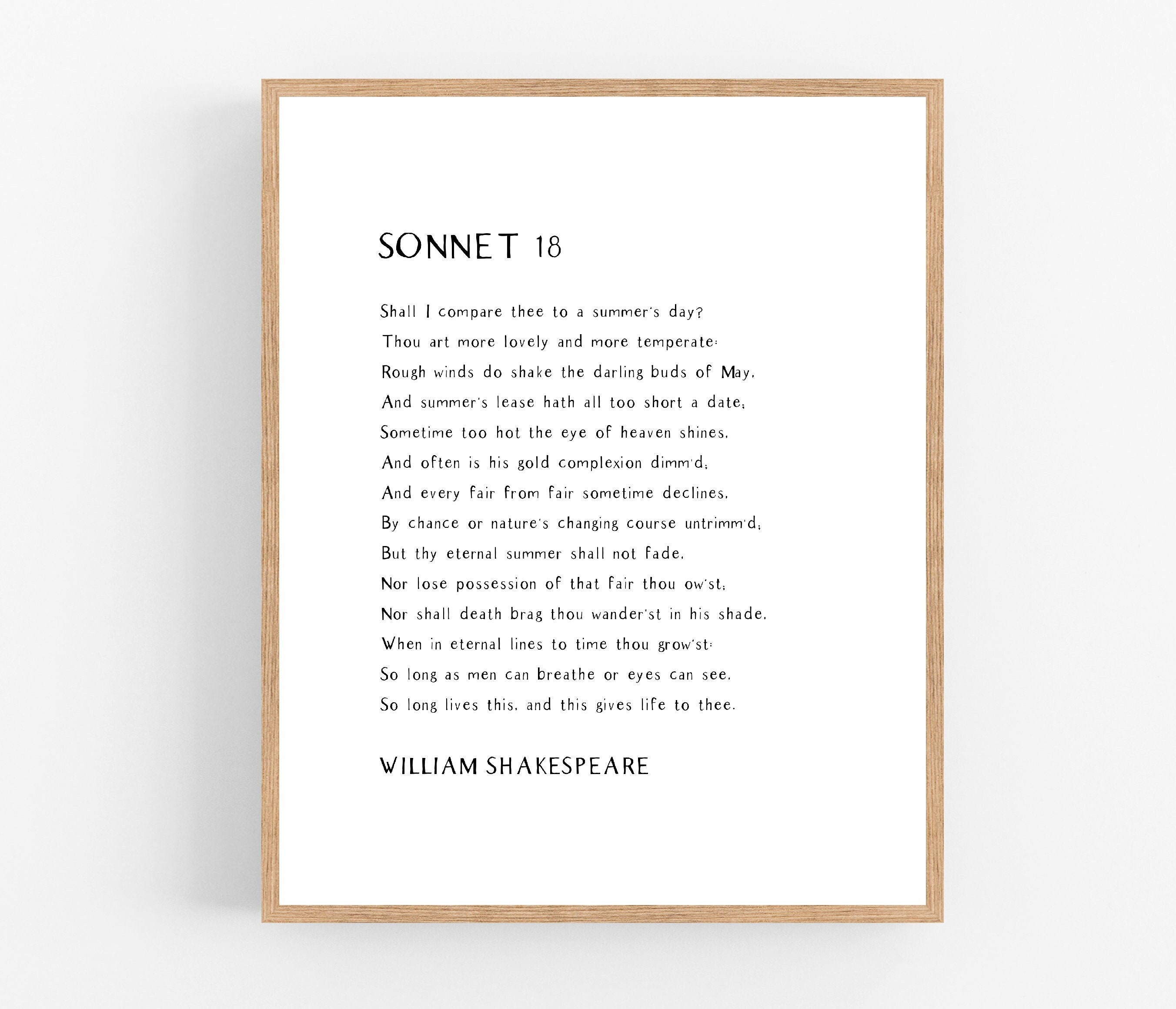 Sonnet 18 / Shakespeare / Printable / Art / Digital Download / Shakespeare Quote / Shall I ...