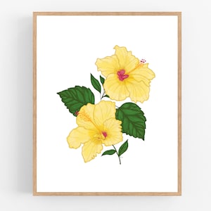 Yellow Hibiscus Illustration Print / Printable / Art / Digital Download ...