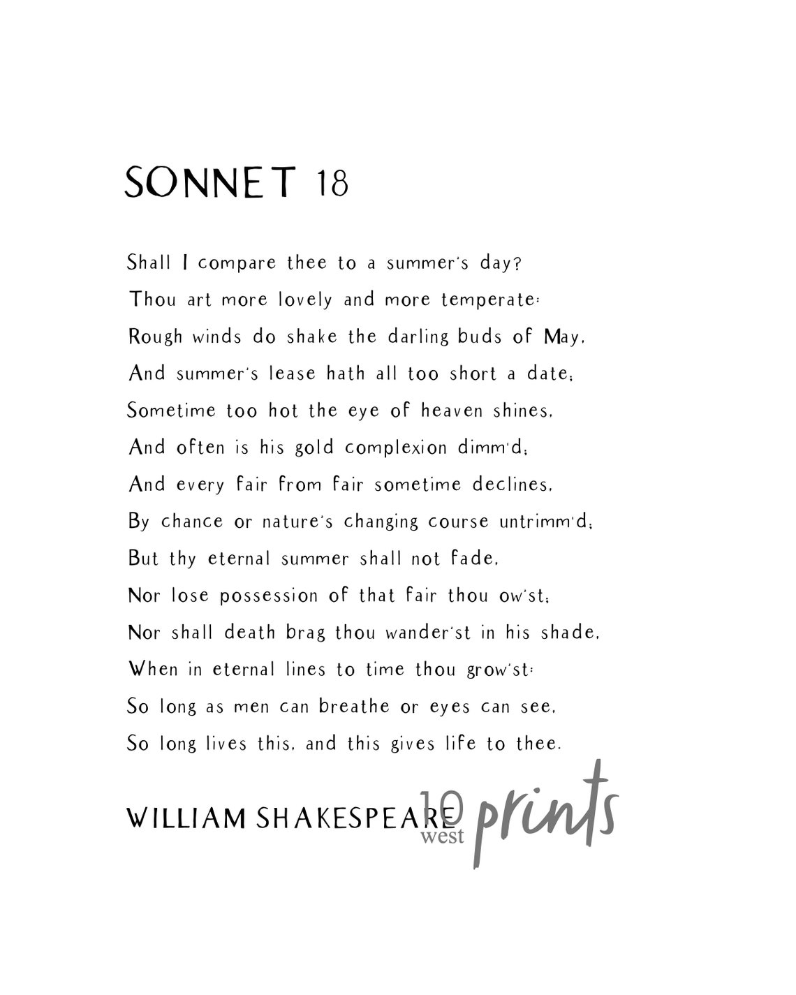 Sonnet 18 / Shakespeare / Printable / Art / Digital Download / - Etsy