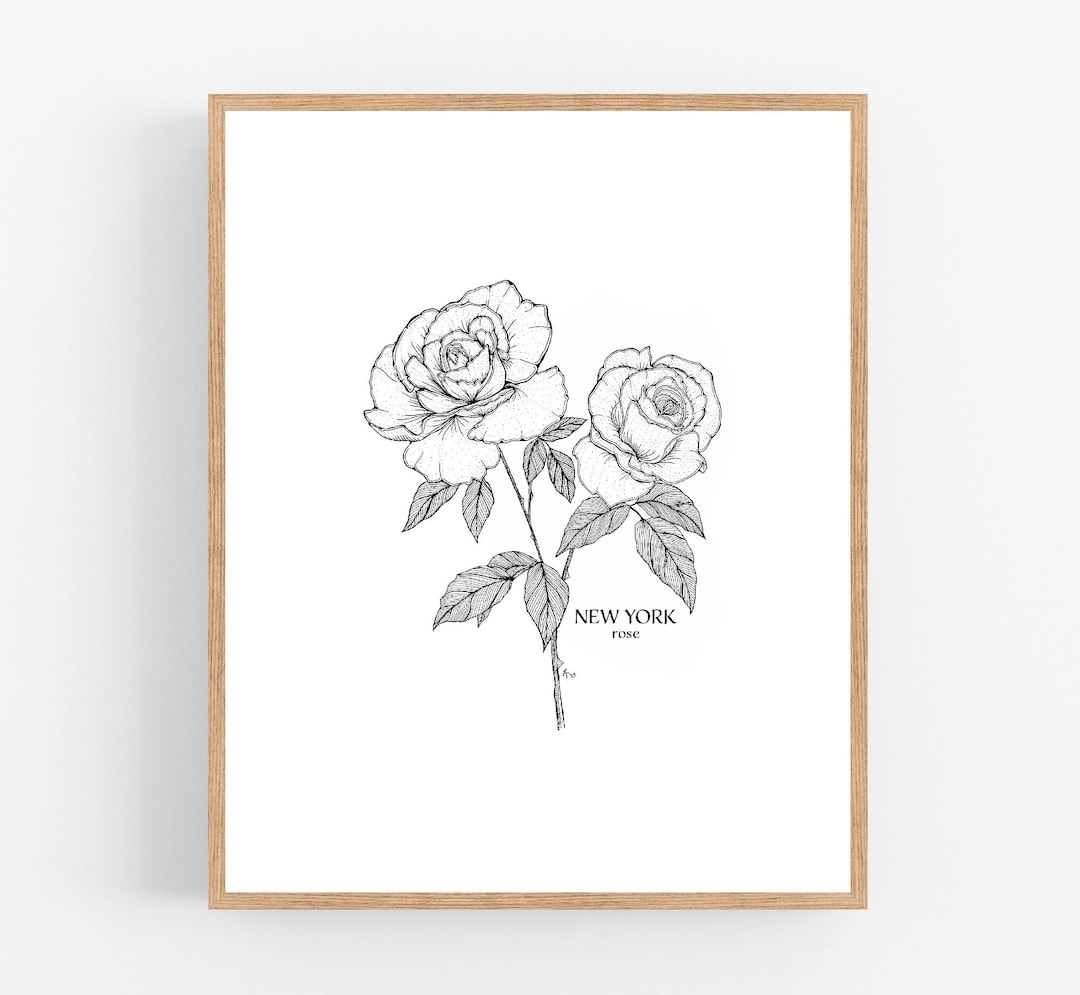 New York Rose Ink Illustration Print / Printable / Art / Digital ...