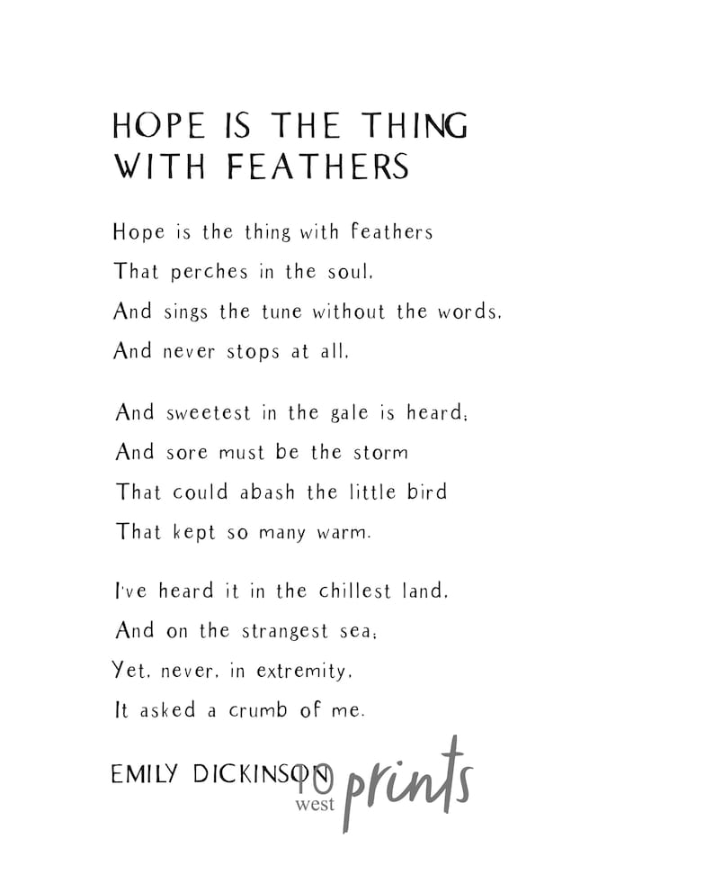 Hope is the Thing With Feathers / Emily Dickinson / Printable - Etsy