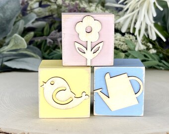 Small Wood Sign Set of 3 Blocks 1.5 Mantle Decor | Etsy