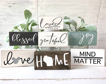 Small Wood Sign, Set of 3 Blocks, 1.5, Mantle Decor, Shelf Sitter ...