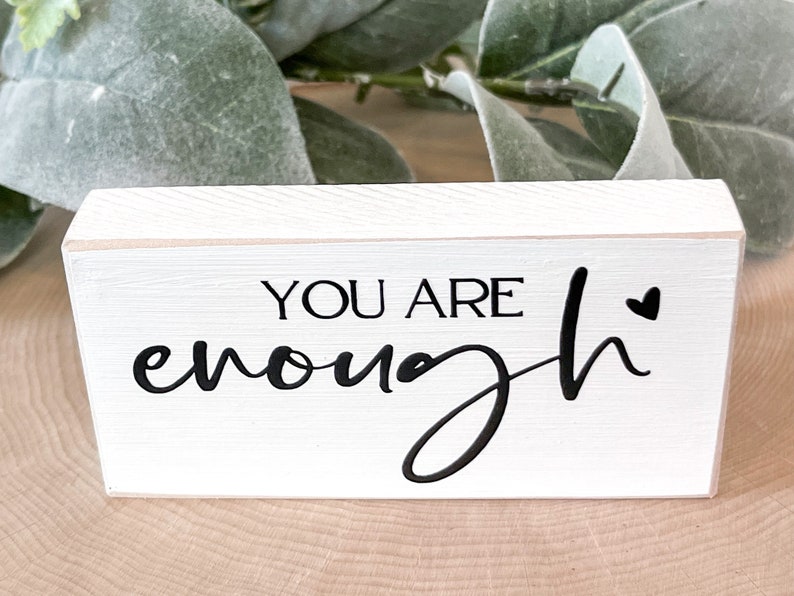 Mini Wood Sign, You Are Enough, White, Small Shelf Decor, Tiered Tray ...