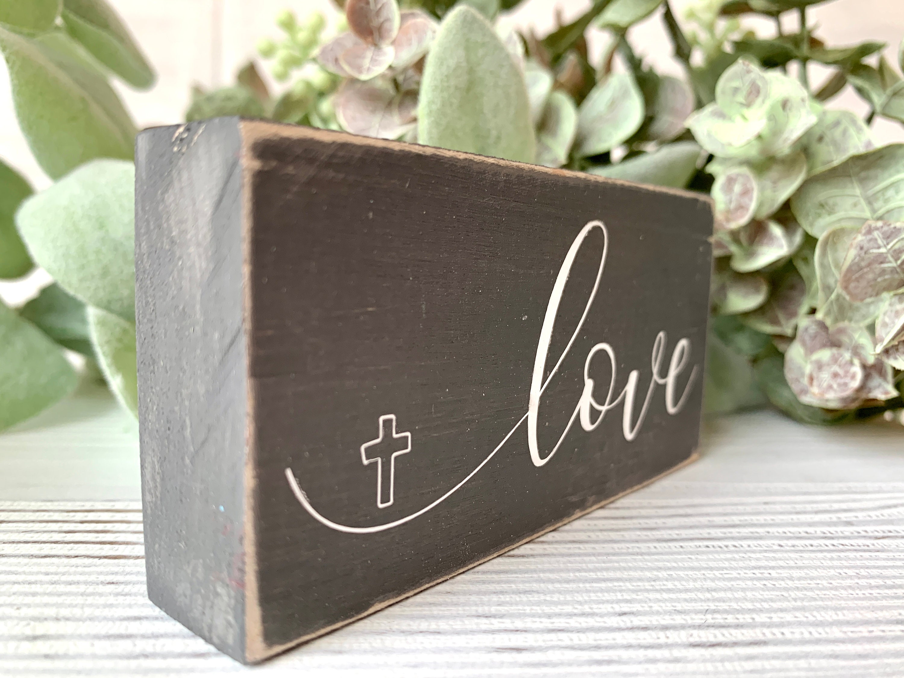 Mini Wood Sign Love Cross Cursive Sign Tiered Tray Sign | Etsy