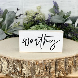 Mini Wood Sign, Mantle Decor, Farmhouse Decor, Worthy in White, Tiered ...