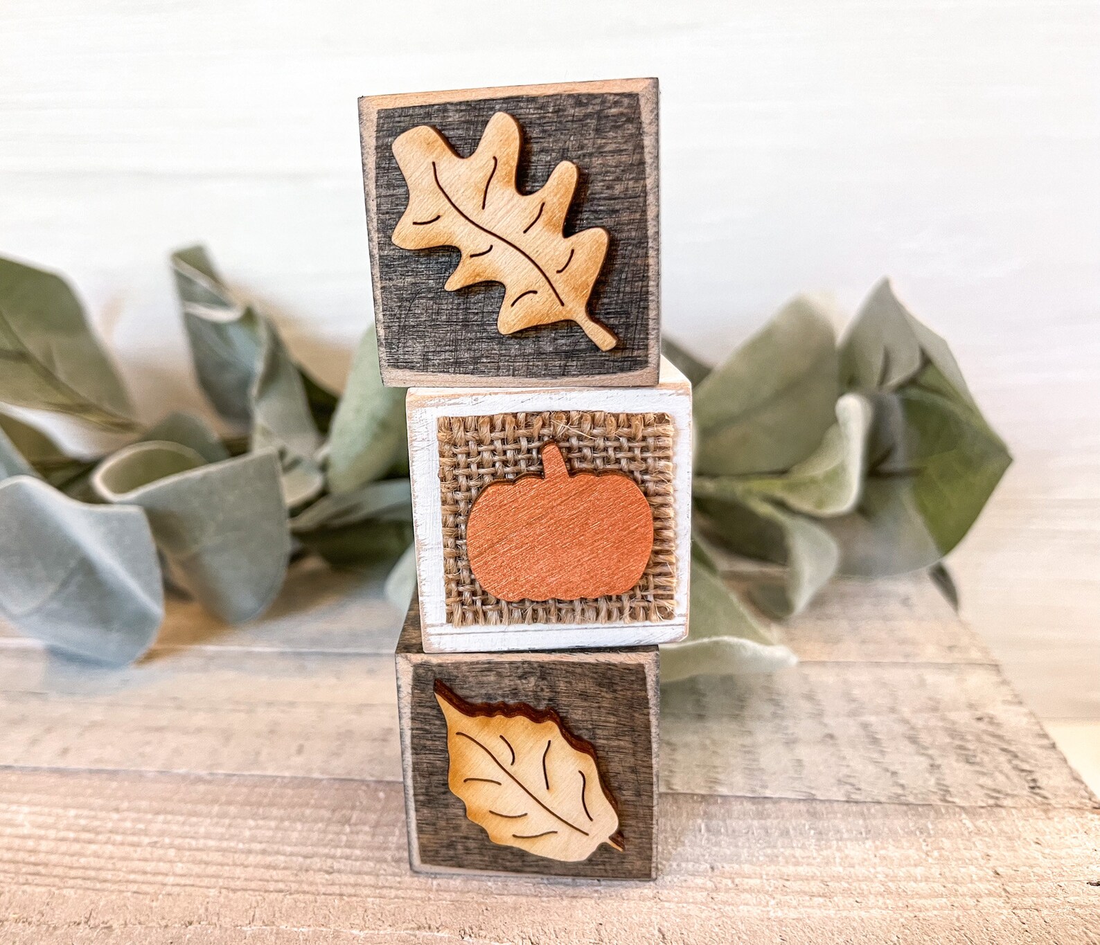 Mini Wood Sign, Fall Blocks Stained, Set of 3 Mini Blocks, 1.5", Mantle ...