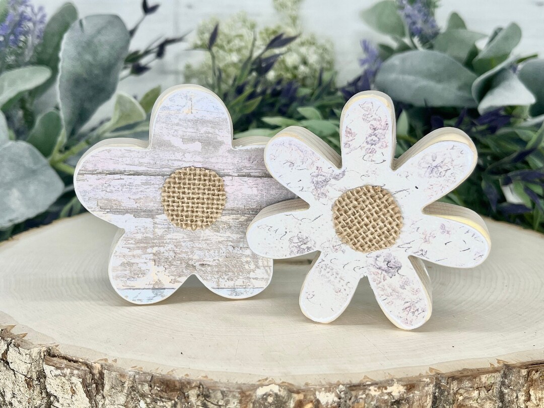 Wood Flowers, Set of 2 Small Flowers, Mini Wood Sign, 3 Each, Shelf ...