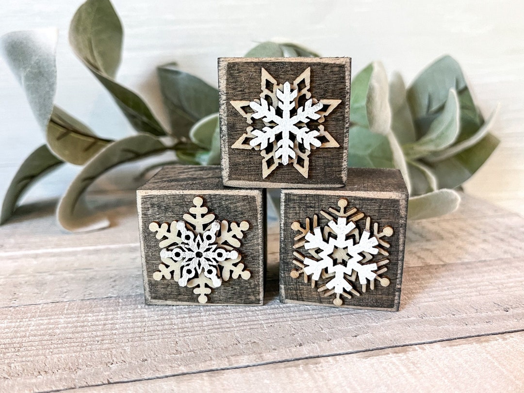 Small Wood Sign Set of 3 Blocks Mantle Decor Snowflake - Etsy