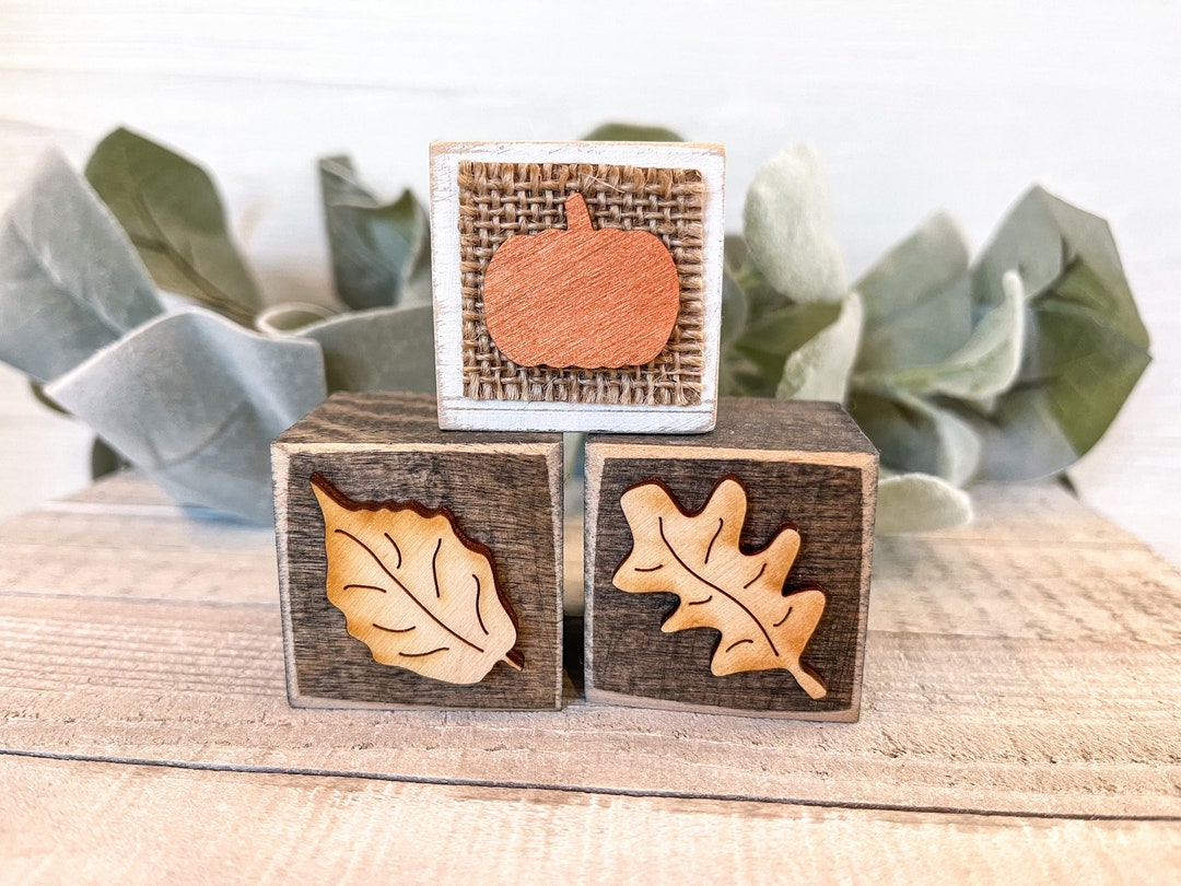 Mini Wood Sign Fall Blocks Stained Set of 3 Mini Blocks - Etsy