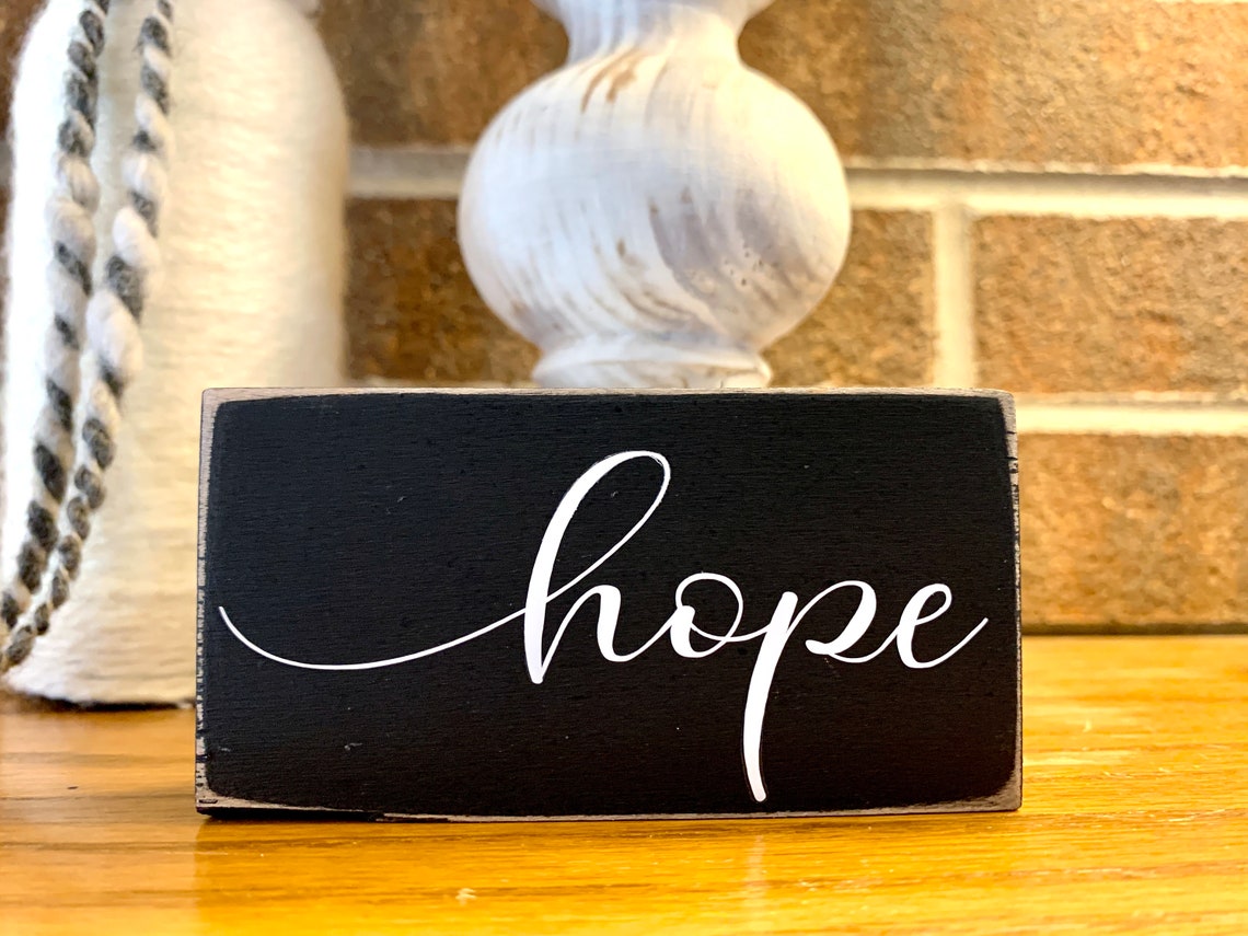Mini wood sign Hope Simple cursive sign tiered tray sign | Etsy
