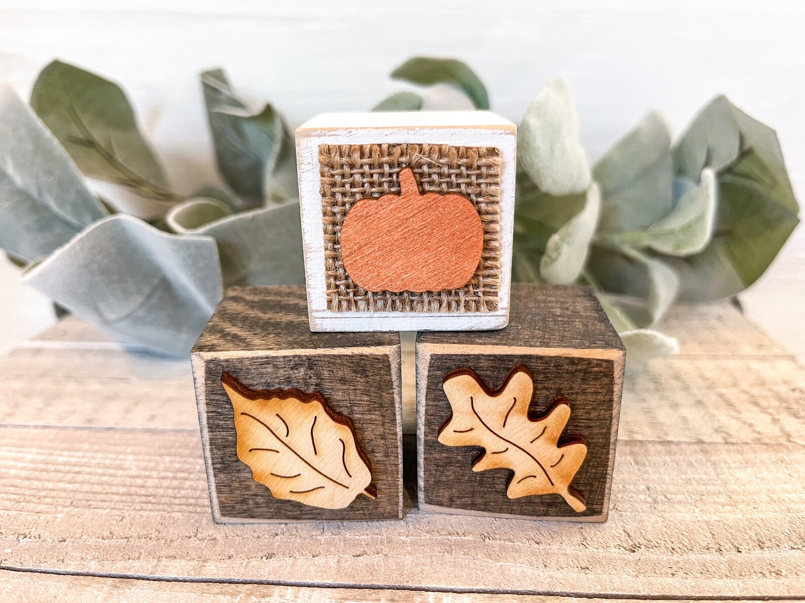 Mini Wood Sign, Fall Blocks Stained, Set of 3 Mini Blocks, 1.5", Mantle ...
