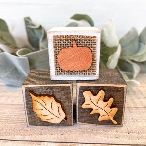 Mini Wood Sign, Fall Blocks Stained, Set of 3 Mini Blocks, 1.5", Mantle ...