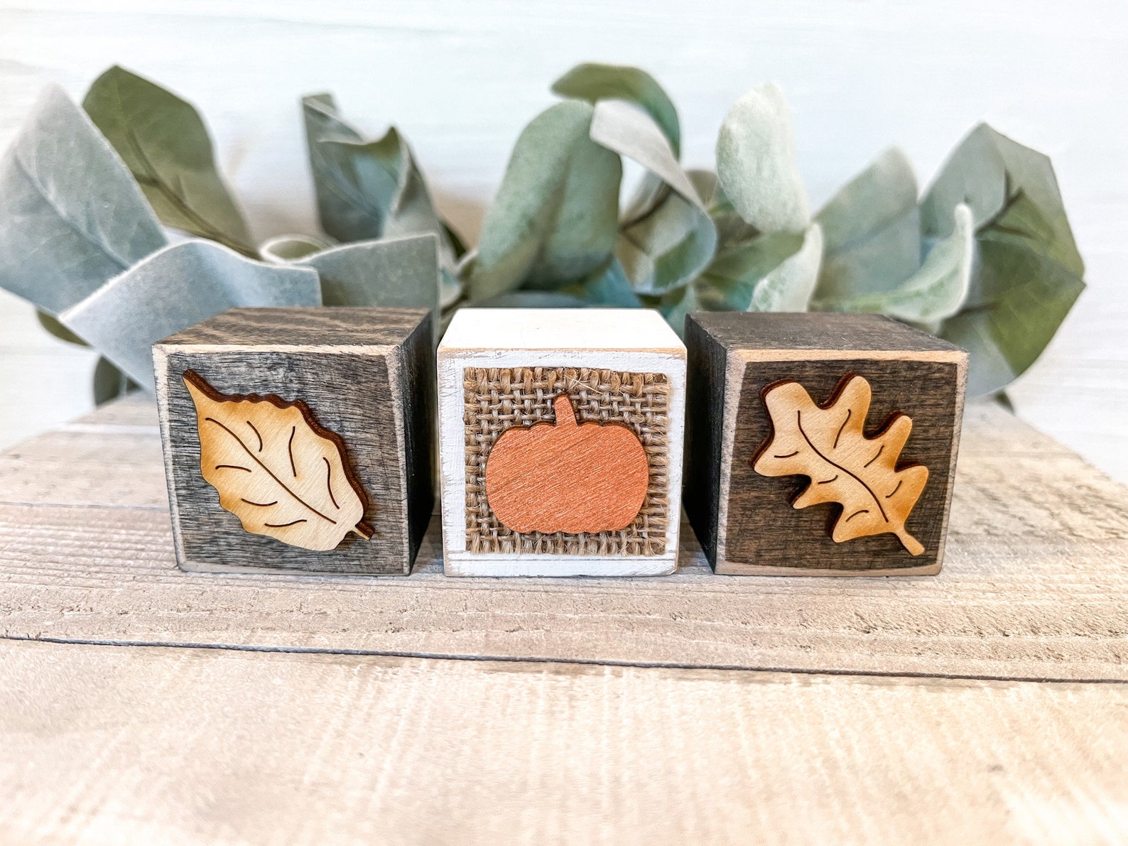Mini Wood Sign, Fall Blocks Stained, Set of 3 Mini Blocks, 1.5", Mantle ...