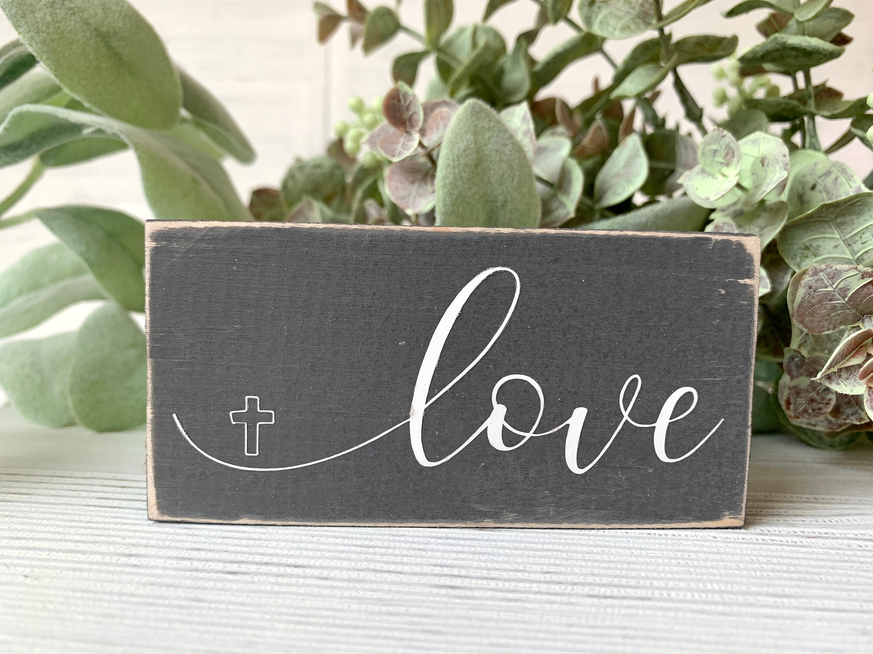 Mini Wood Sign Love Cross Cursive Sign Tiered Tray Sign | Etsy