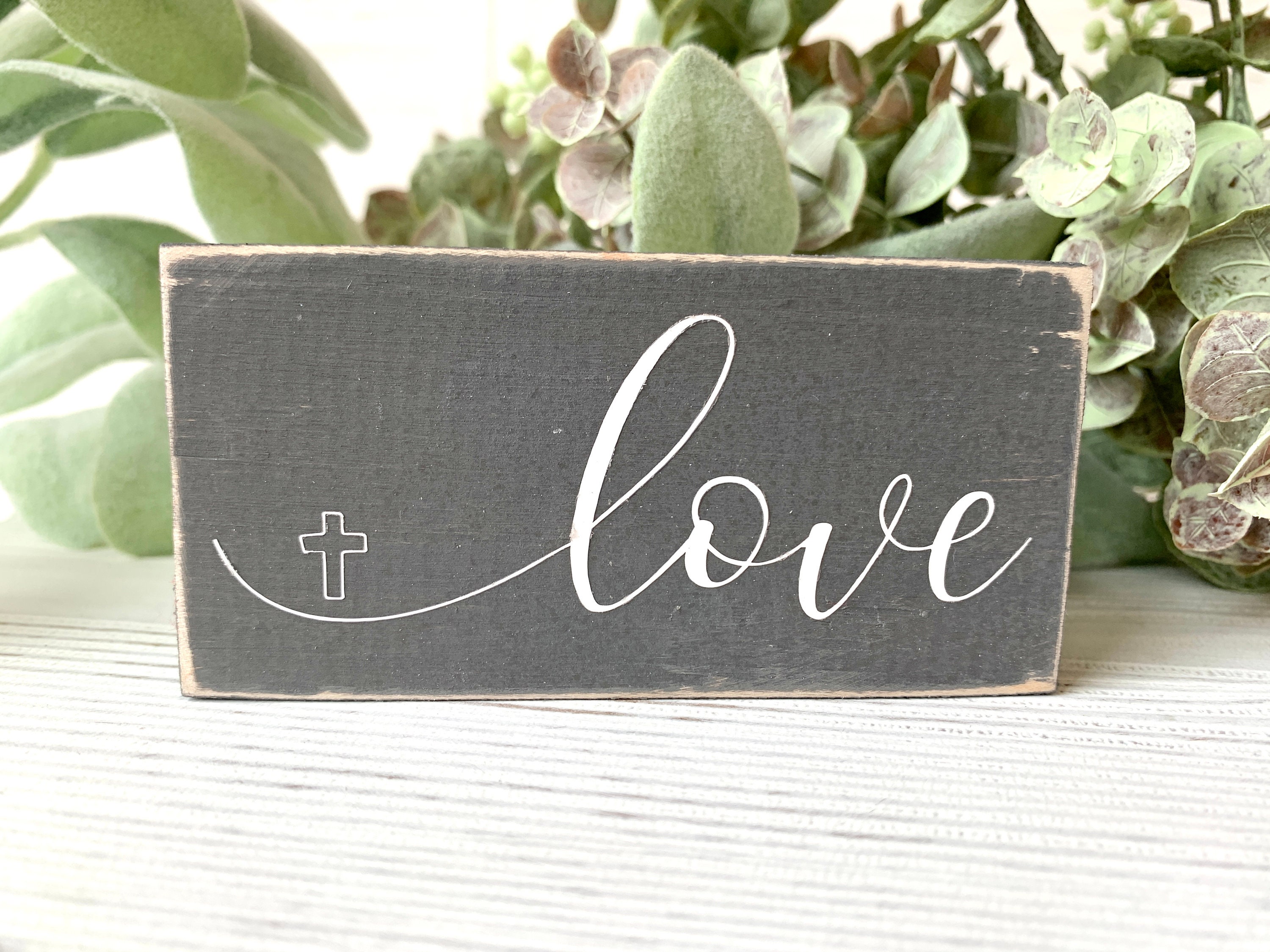 Mini Wood Sign Love Cross Cursive Sign Tiered Tray Sign | Etsy
