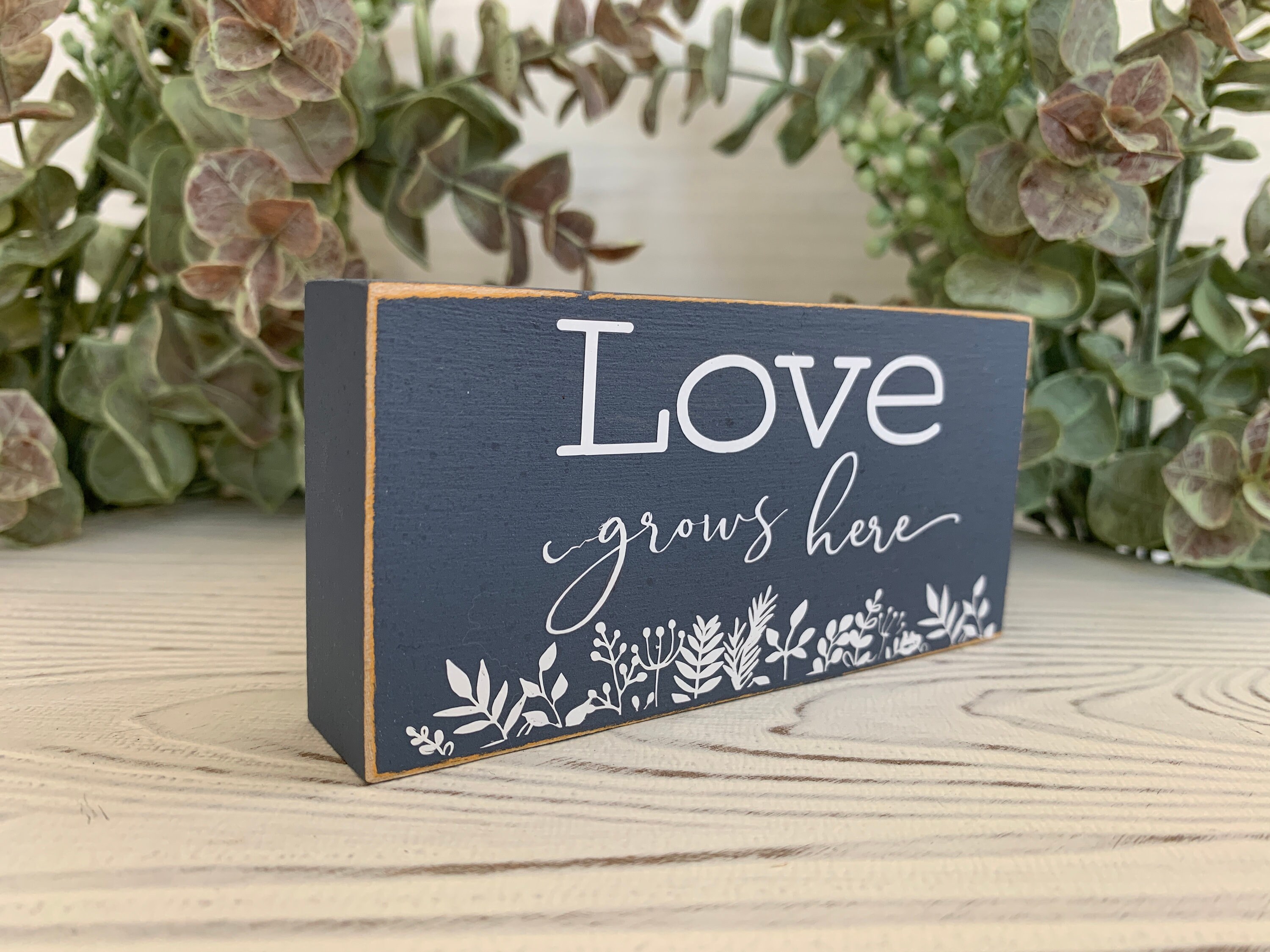 Mini wood sign tiered tray sign shelf sitter Love Grows | Etsy