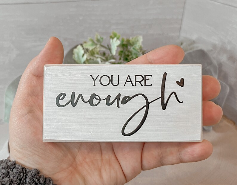 Mini Wood Sign, You Are Enough, White, Small Shelf Decor, Tiered Tray ...