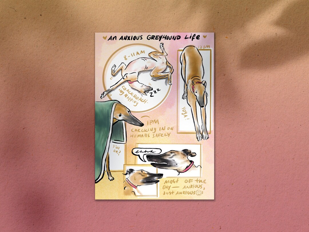 Anxious Greyhound Art Print | Cute Art Print | Wall Decor | Postcard - Etsy
