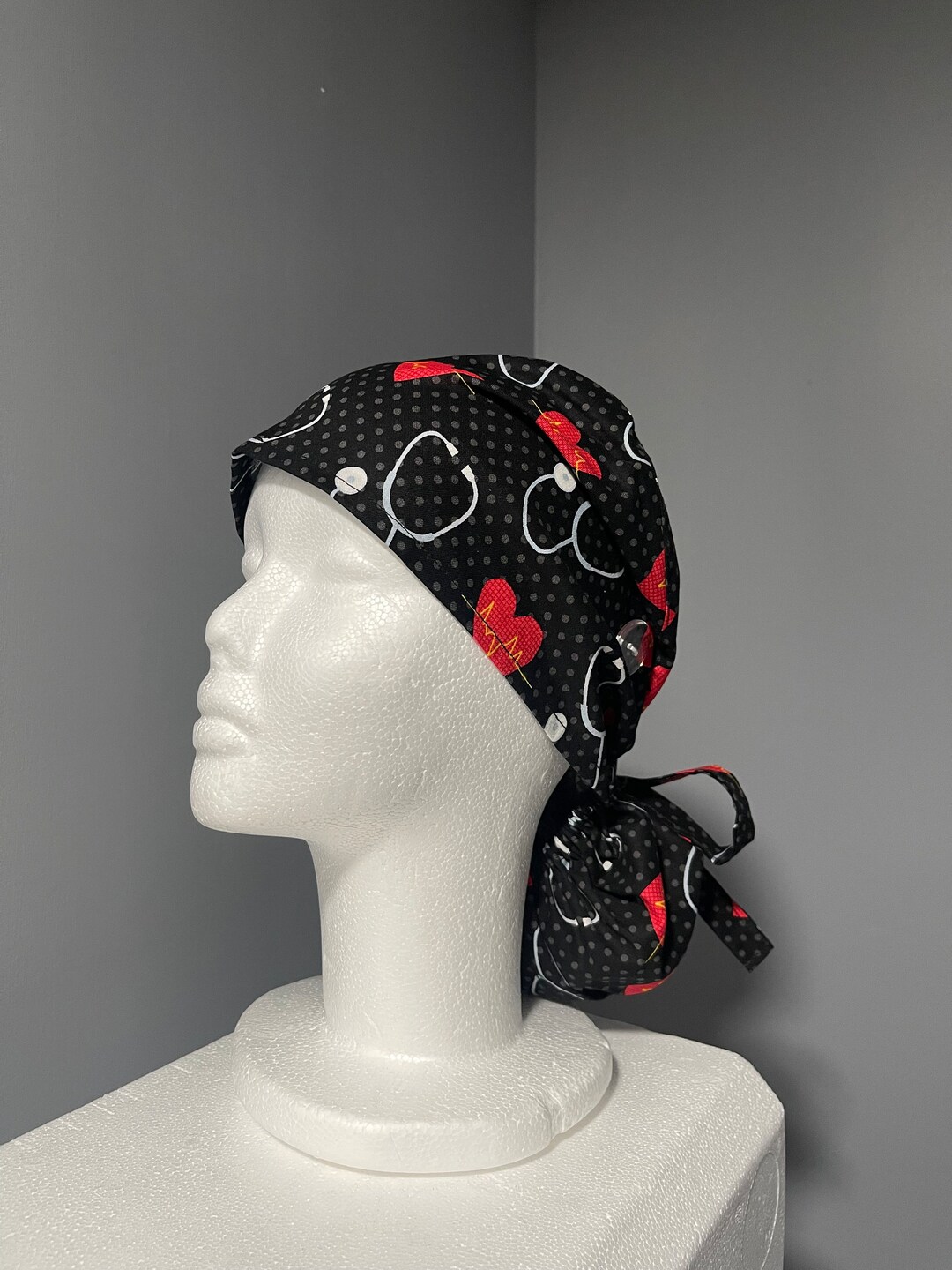 Heart Beat Print Ponytail Scrub Cap, Surgical Scrub Cap for Woman's ...