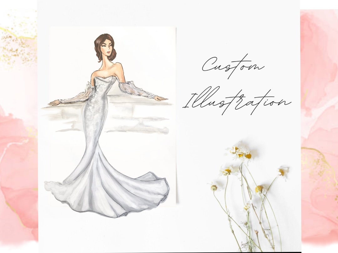 Wedding Gown Portrait, Custom Bridal Gown Fashion Illustration Made to ...