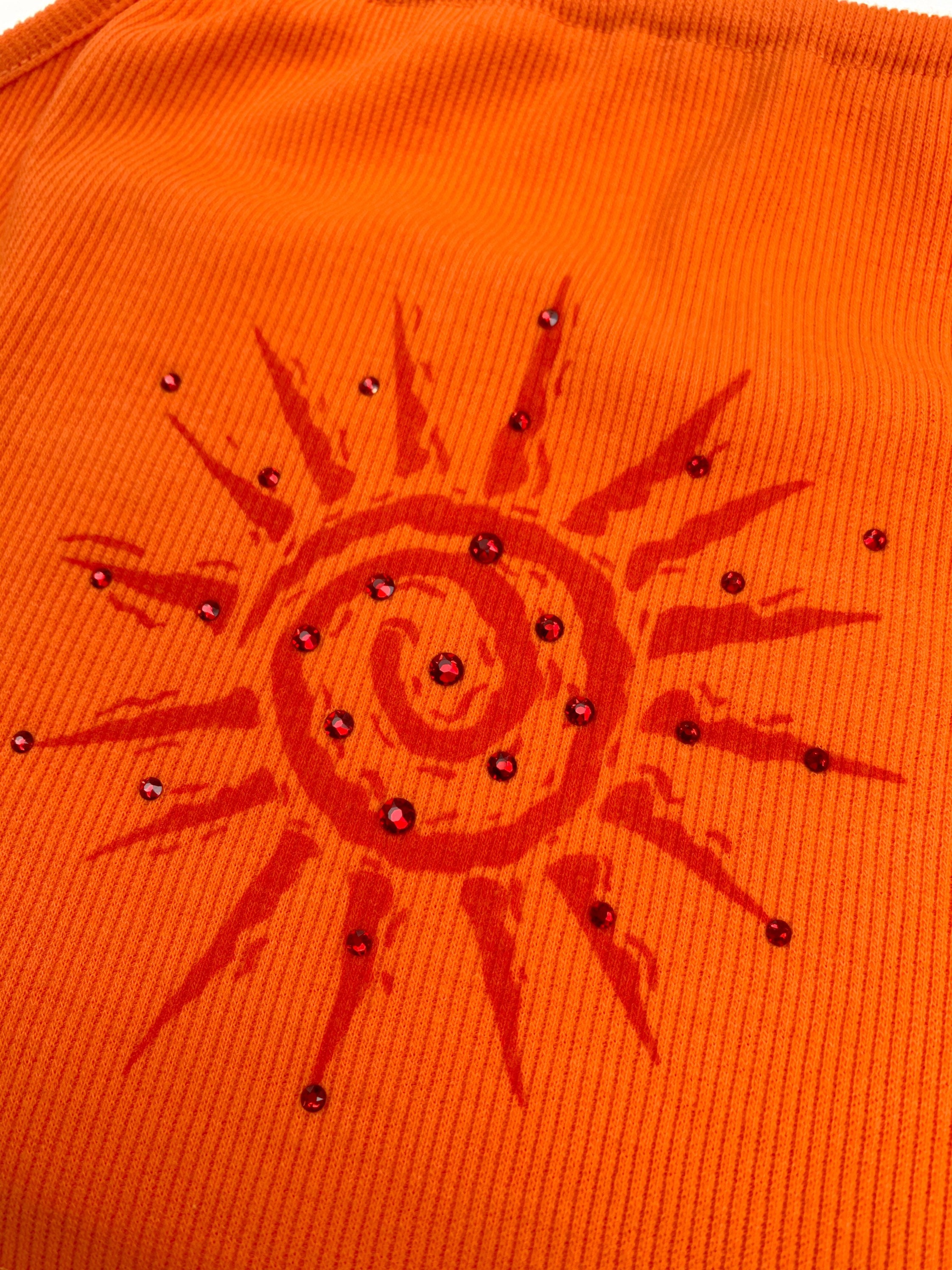 Bright Orange Sun Design Hand Ink Print Crop Halter Top With - Etsy