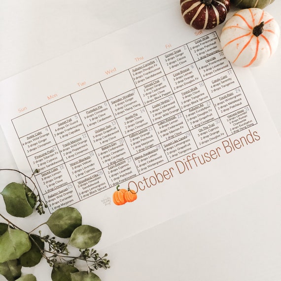 Diffuser Blend Calendar October 2020 Printable Etsy