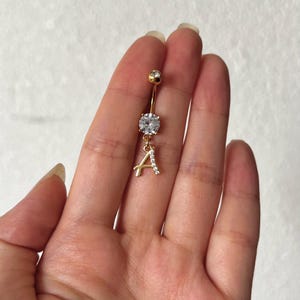 18K Custom Letter Name Belly Ring, Gold Initial, Belly Piercing, Sparkling Rhinestone, 2024 ...