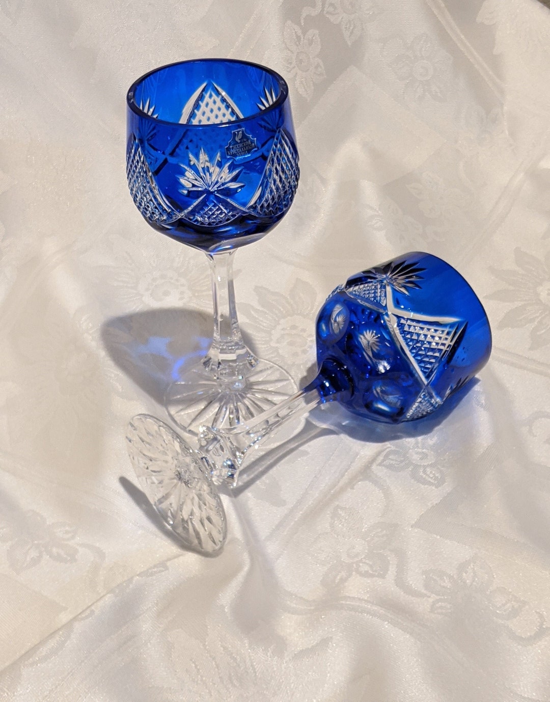 Set of 2 New Russian Crystal Wine Glasses (cobalt Blue) Gus Khrustalny ...