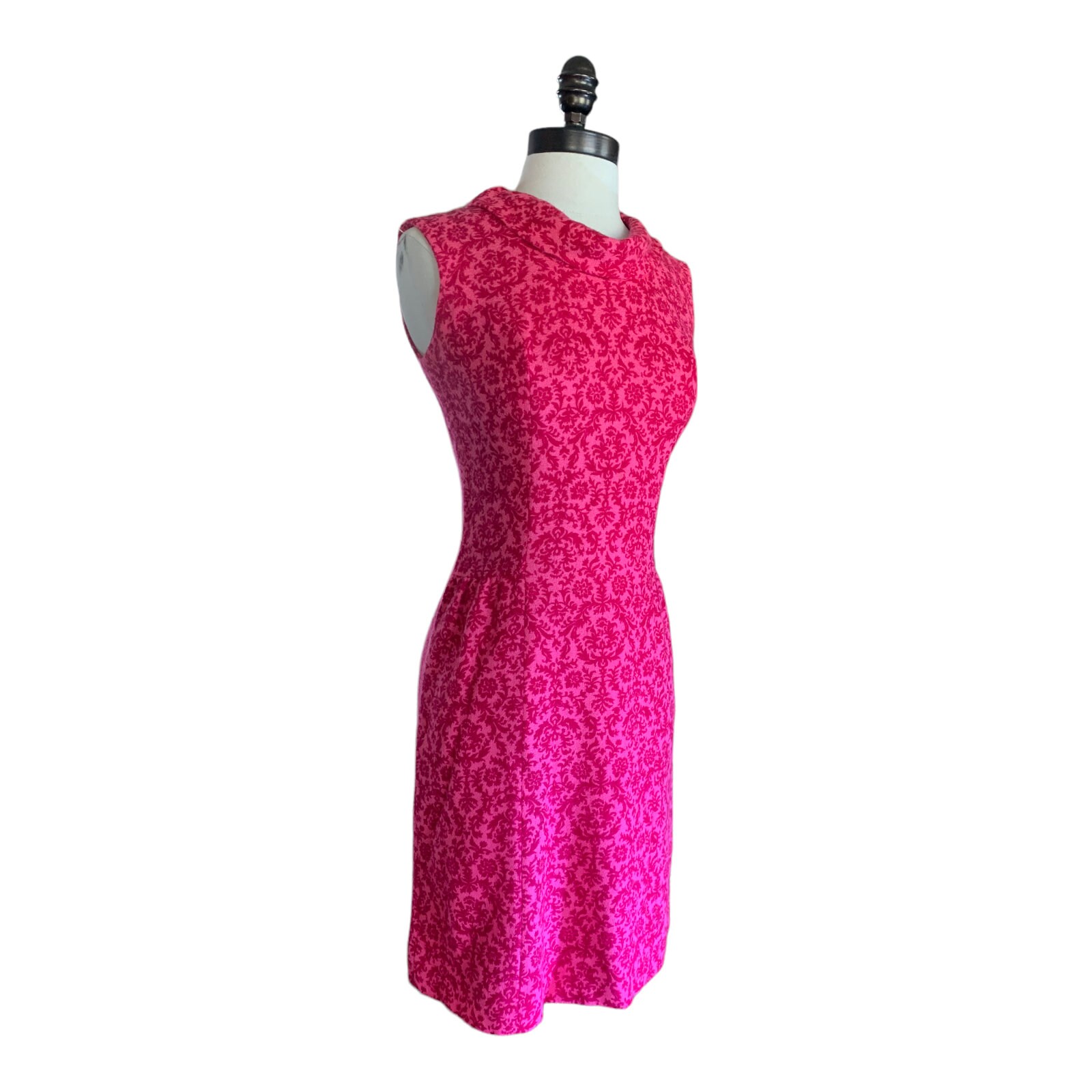 Vintage 60s Pink Wallpaper Pattern Cocktail Dress High Neck Tailored ...