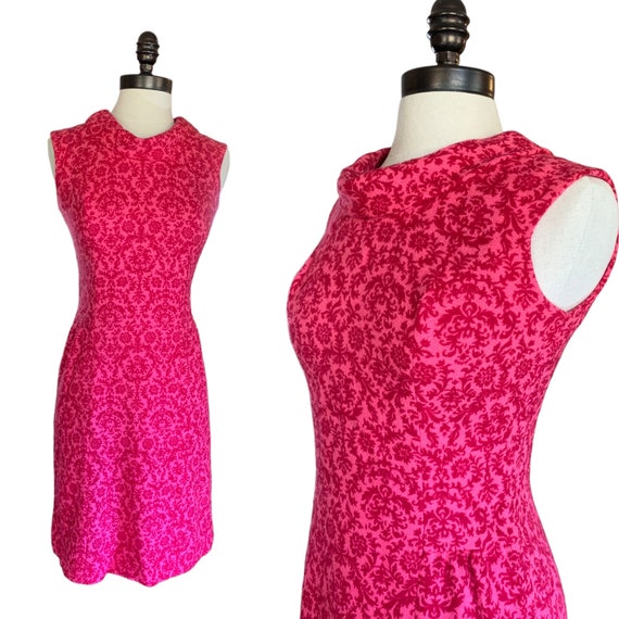 Vintage 60s Pink Wallpaper Pattern Cocktail Dress Hig… - Gem