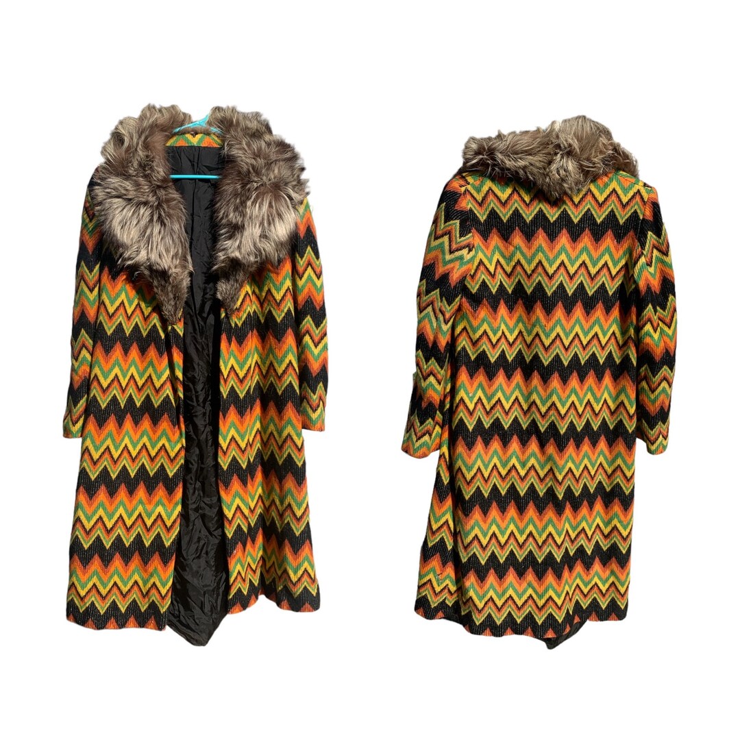 Vintage Late 60s/70s Montaldo's Mod Chevron Electric Kool Aid Acid Coat ...