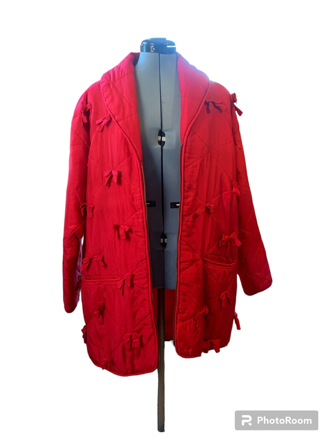 RESERVED 80s 90s Lipstick Red Silk Bows Jacket Quilted Windbreaker ...
