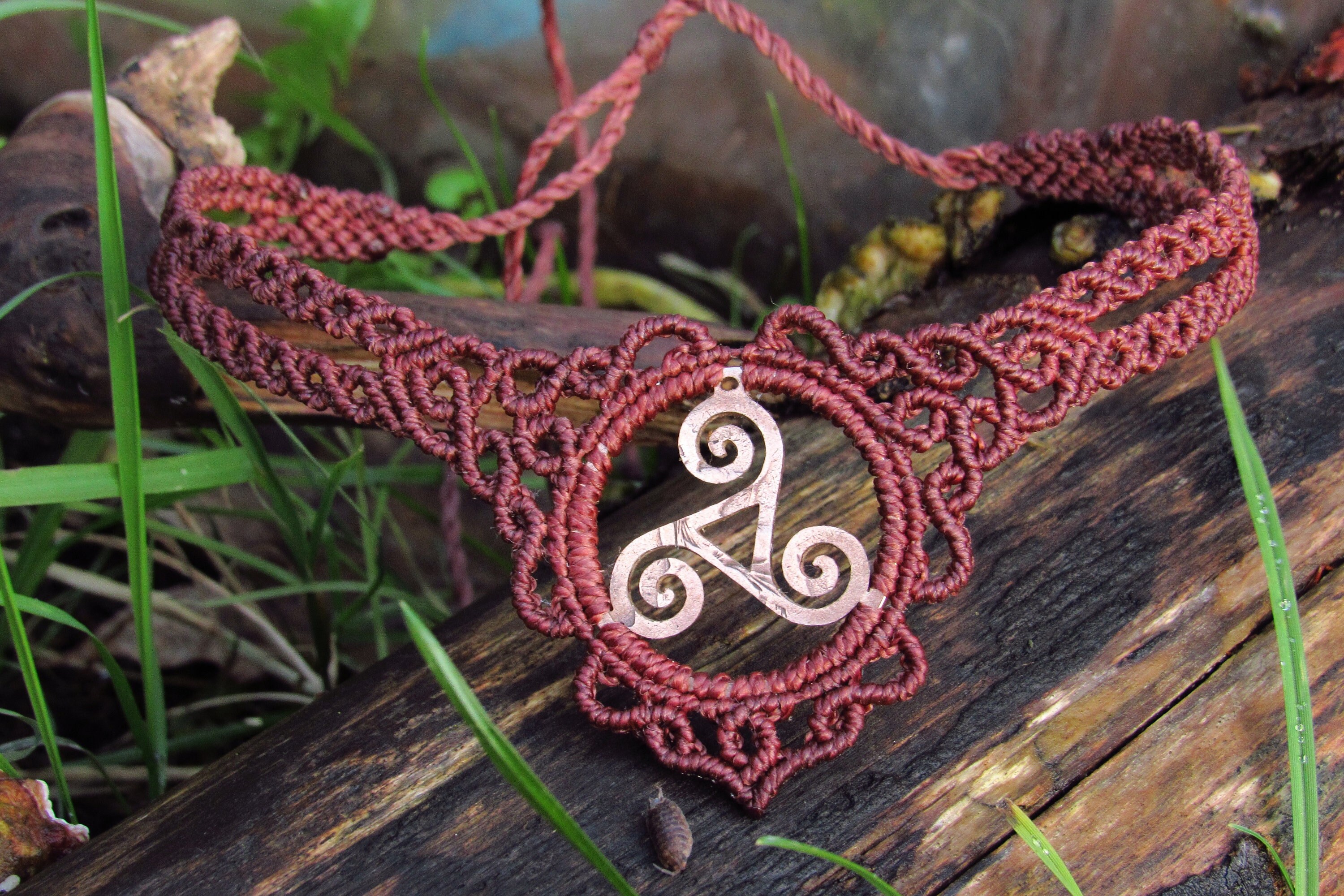 Triskelion Celtic Knot Handcut Coin Macrame Choker Necklace - Etsy