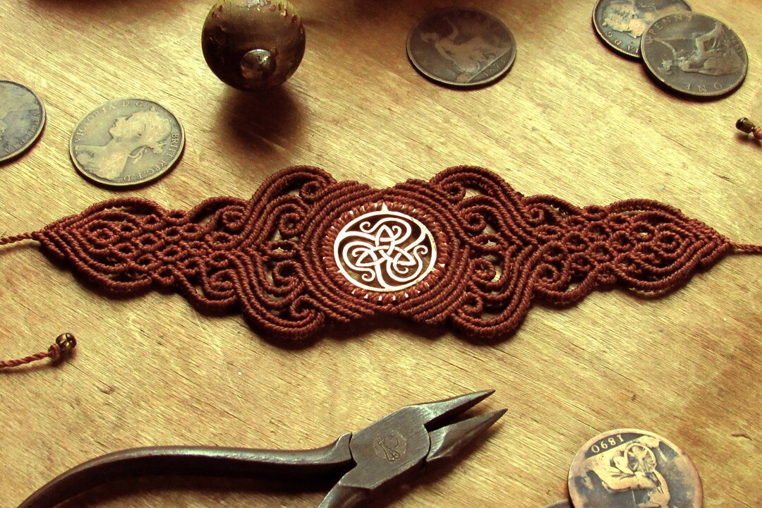 Celtic Knot Design Handcut Coin Macrame Cuff Bracelet - Etsy