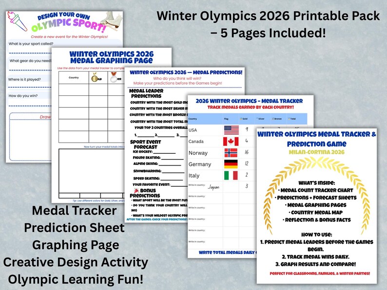 Winter Olympics 2026 Medal Tracker & Prediction Game – Printable PDF ...