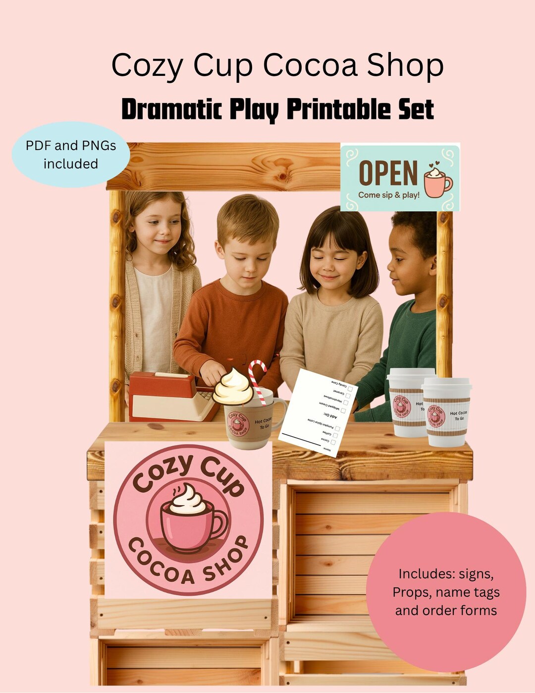 Cozy Cup Cocoa Shop Dramatic Play Printable Kit (PDF + Individualpngs ...