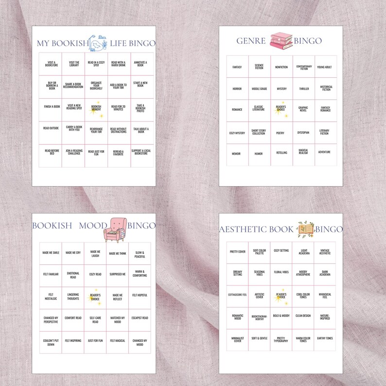 Printable Book Lover Bingo Cards – 4 Unique Reading Bingo Games for ...