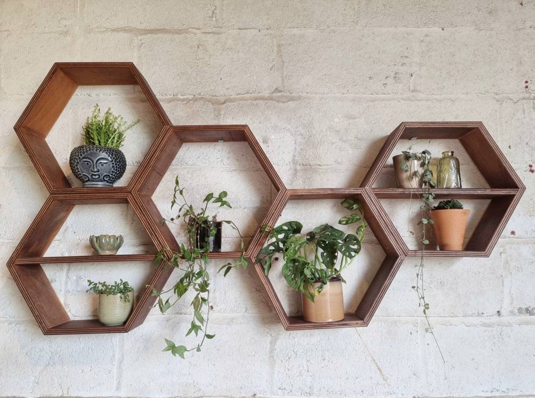 Large Bespoke Ply Hexagon Shaped Modular Shelving. Honeycomb. Floating ...