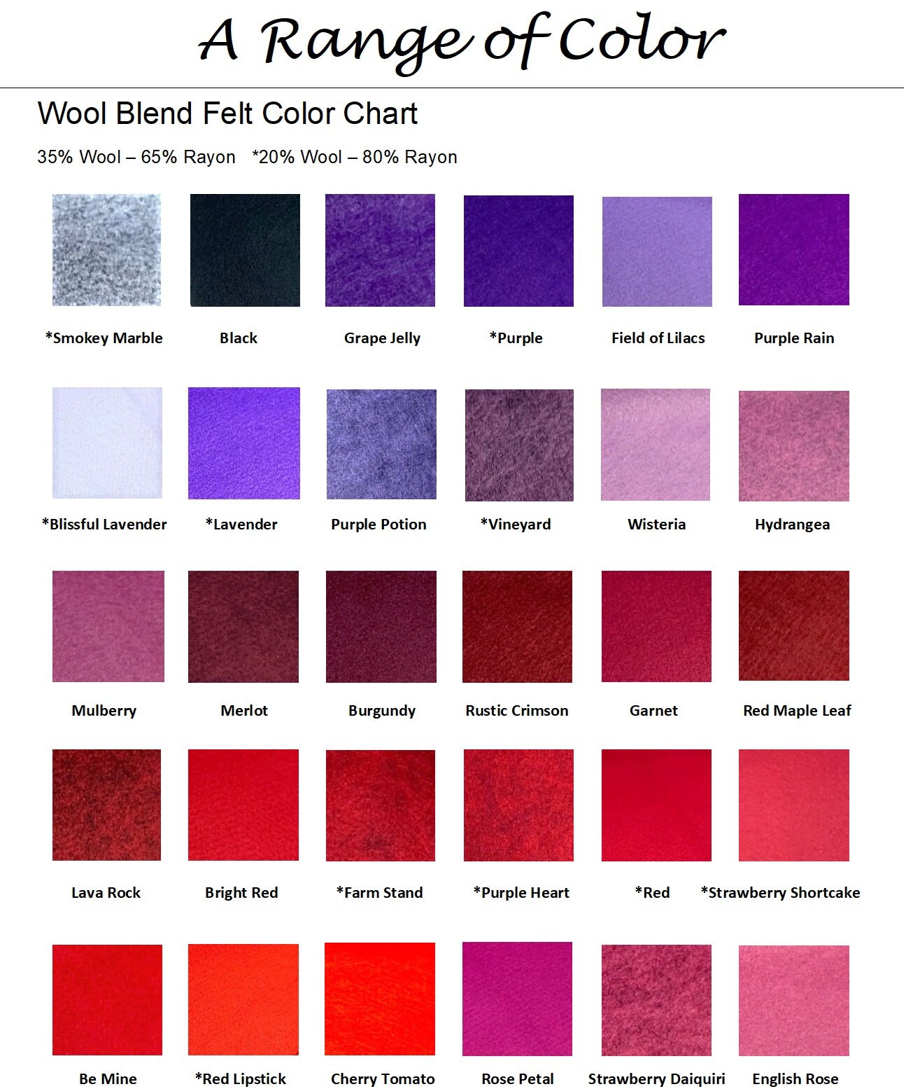 Shades of Red Felt Color Set 9 X 12 Wool Blend Felt 15 Sheets - Etsy