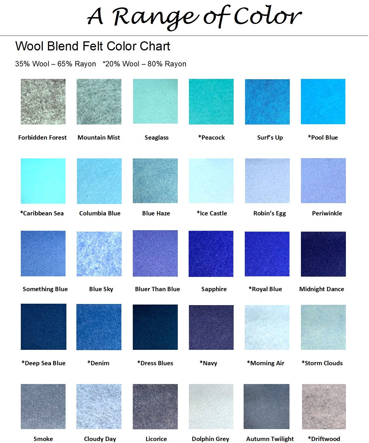 Shades of Blue Felt Color Set 9 x 12 Wool Blend Felt | Etsy