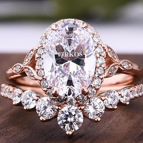 2.75TW Oval Shaped Diamond Wedding Ring Setvintage Unique - Etsy