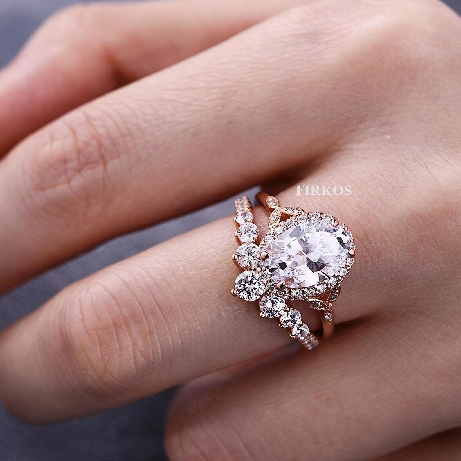 2.75TW Oval Shaped Diamond Wedding Ring Setvintage Unique - Etsy