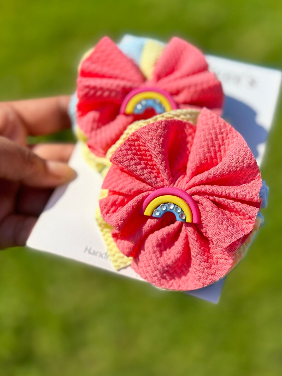 TRIPLE COLORED SHREDDEDBOWS- Rainbow Shredded Piggies' Hair Bow Set ...