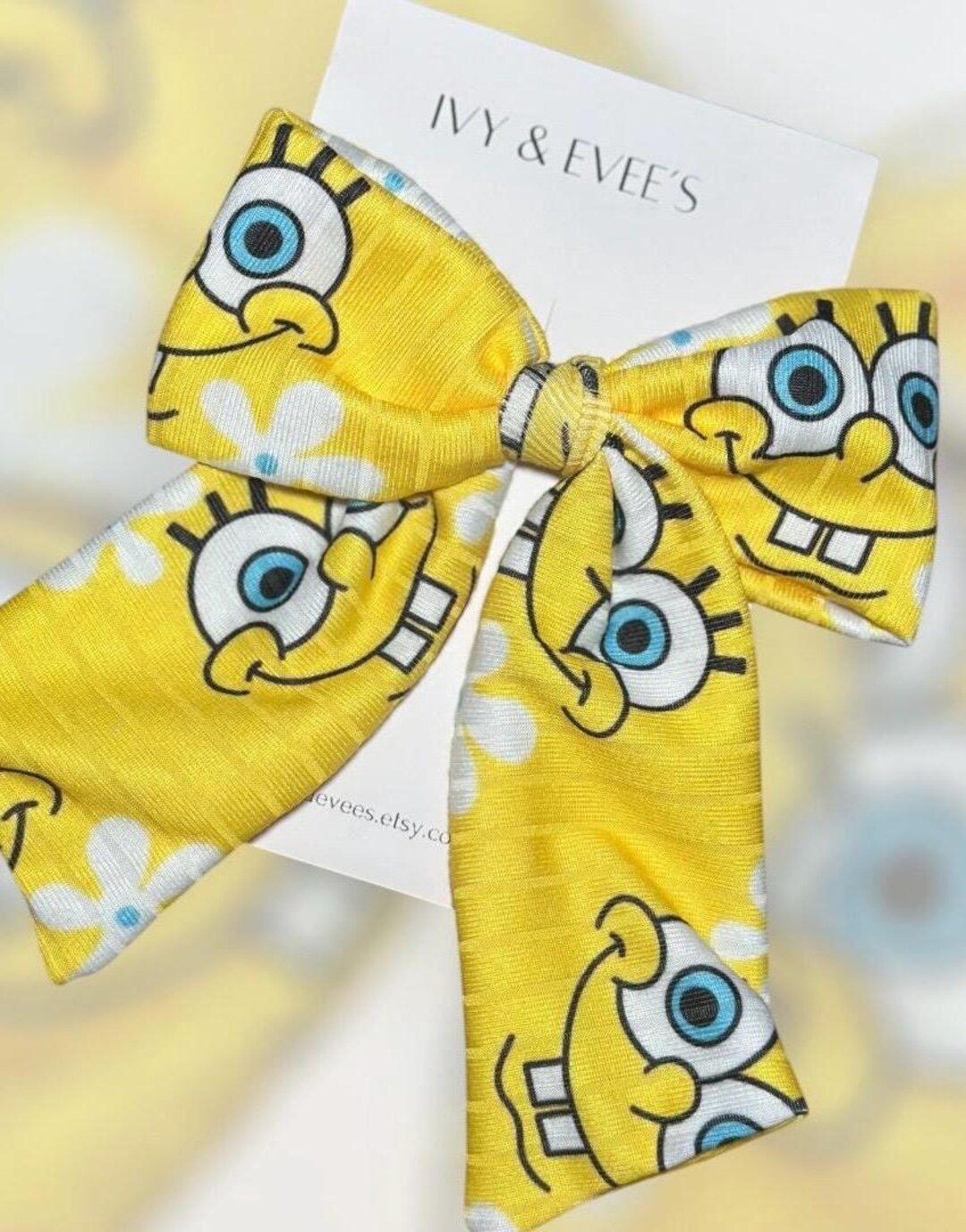Yellow Sponge Hair Bow , Cute Long Tailed Hair Bow , Sponge Yellow Hair ...