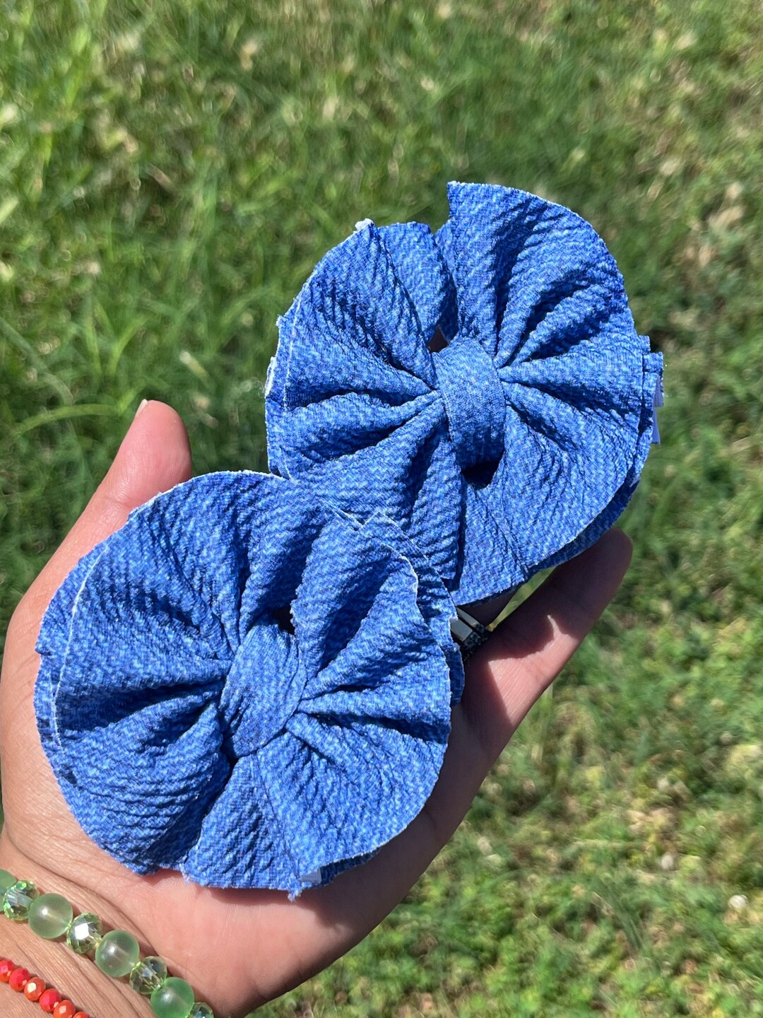 Shredded Denim Piggies, Denim Hair Bows - Etsy