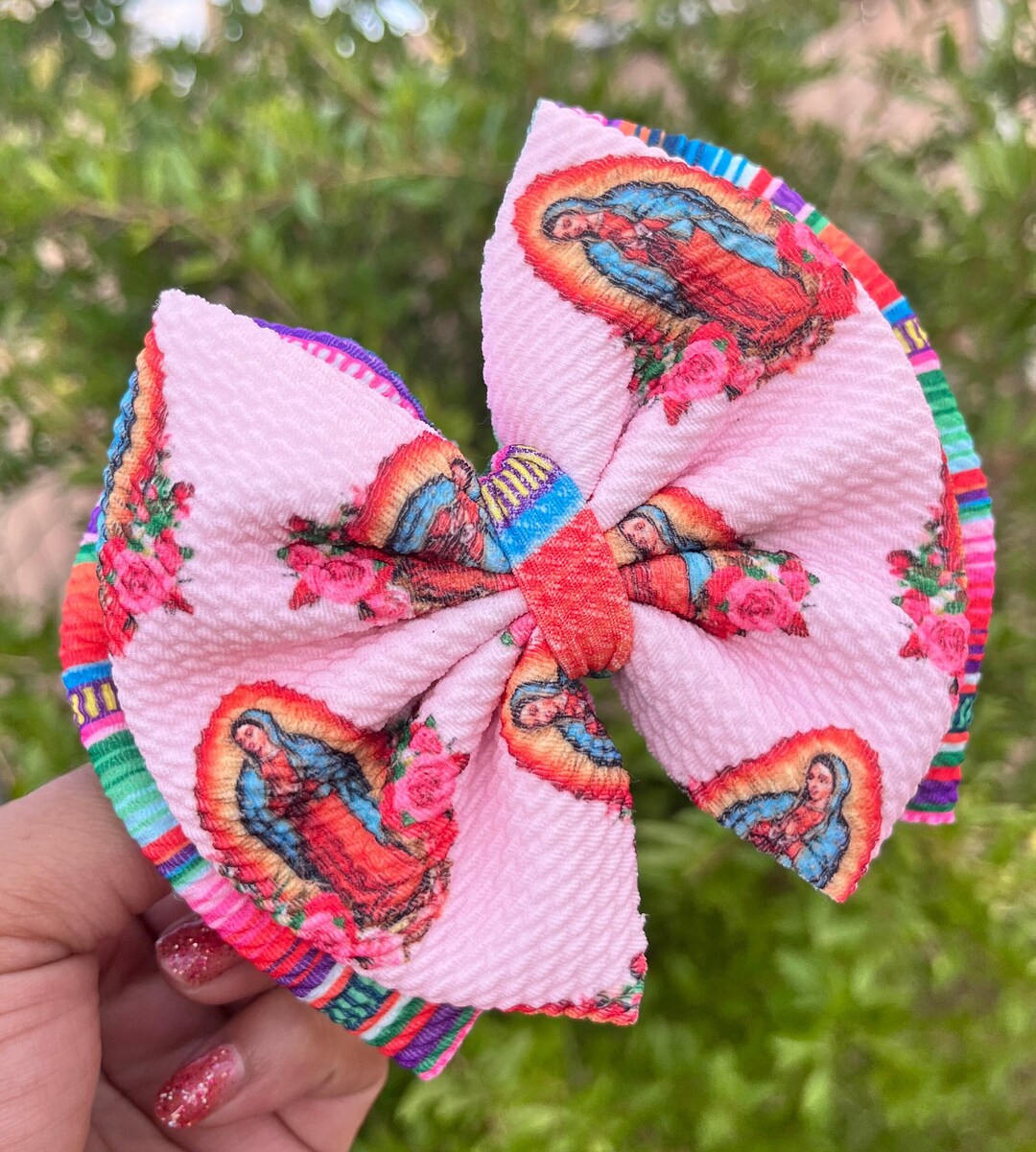 MEXICAN BOWS virgen Maria De Guadalupe Serape Hair Bow, Serape Duo Hair ...